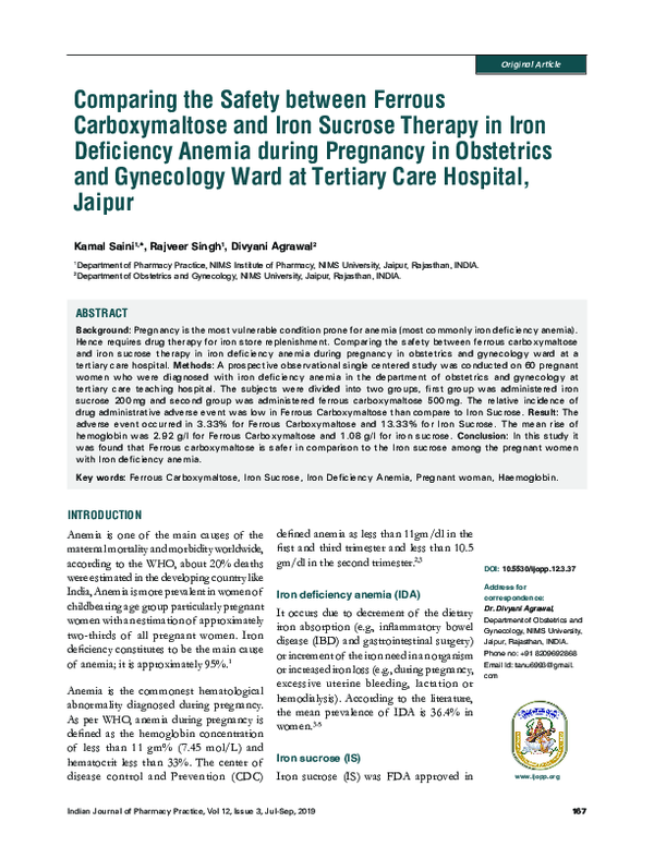 (PDF) Comparing the Safety between Ferrous Carboxymaltose and Iron ...