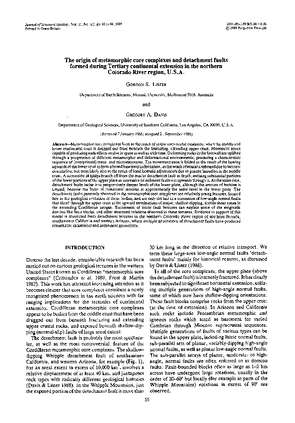 (PDF) The origin of metamorphic core complexes and detachment faults ...