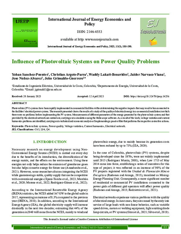 (PDF) Influence of Photovoltaic Systems on Power Quality Problems