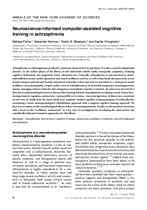 (PDF) Neuroscience-informed computer-assisted cognitive training in schizophrenia