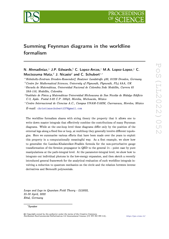 (PDF) Summing Feynman diagrams in the worldline formalism | cesar mata - Academia.edu