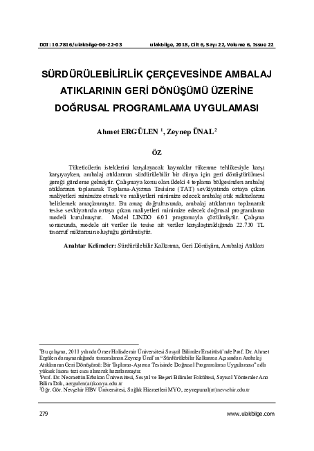 (PDF) Recycling of Packaging Waste in Sustainability Framework: Application of Linear Programming