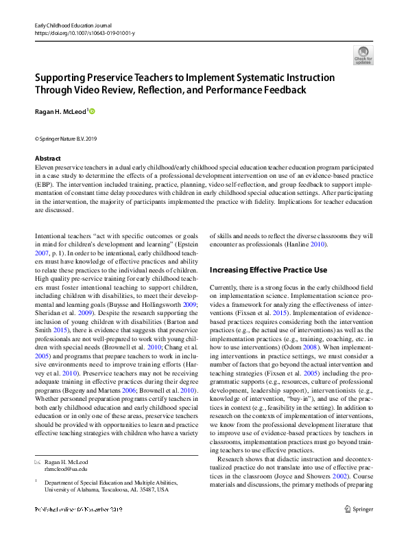 (PDF) Supporting Preservice Teachers to Implement Systematic ...