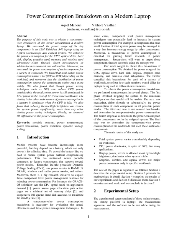 (PDF) Power Consumption Breakdown on a Modern Laptop