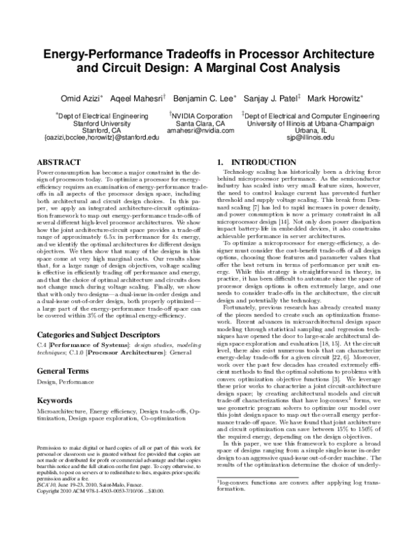 (PDF) Energy-performance tradeoffs in processor architecture and circuit design