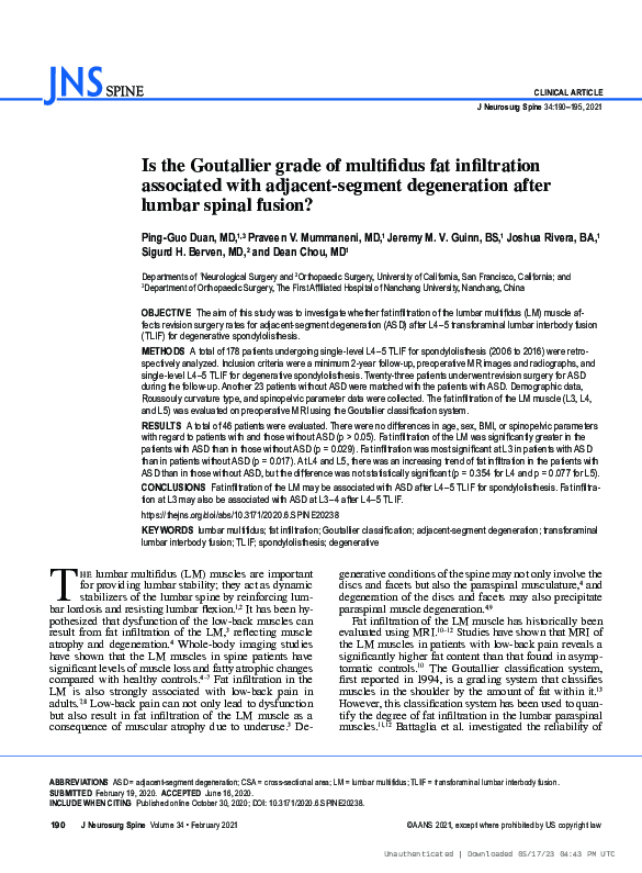 (PDF) Is the Goutallier grade of multifidus fat infiltration associated ...