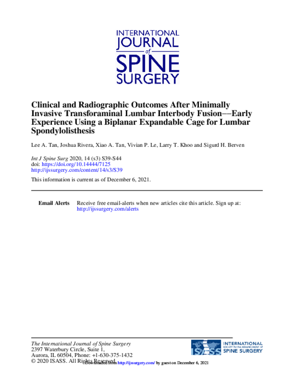 (PDF) Clinical and Radiographic Outcomes After Minimally Invasive ...