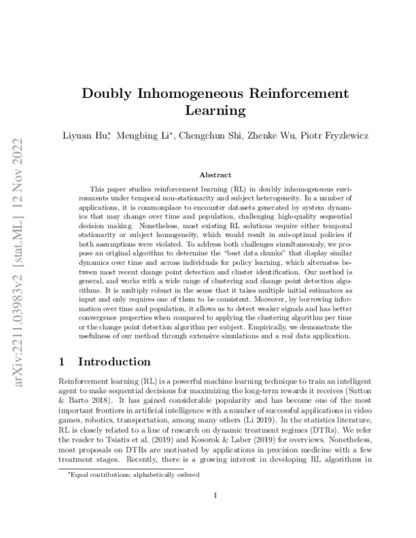 (PDF) Doubly Inhomogeneous Reinforcement Learning