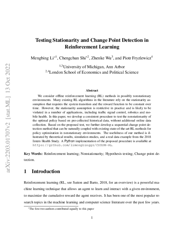 (PDF) Testing Stationarity and Change Point Detection in Reinforcement ...