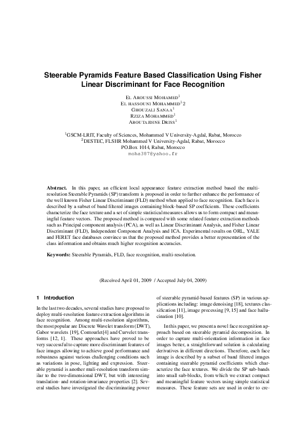 (PDF) Steerable Pyramids Feature Based Classification Using Fisher Linear Discriminant for Face ...
