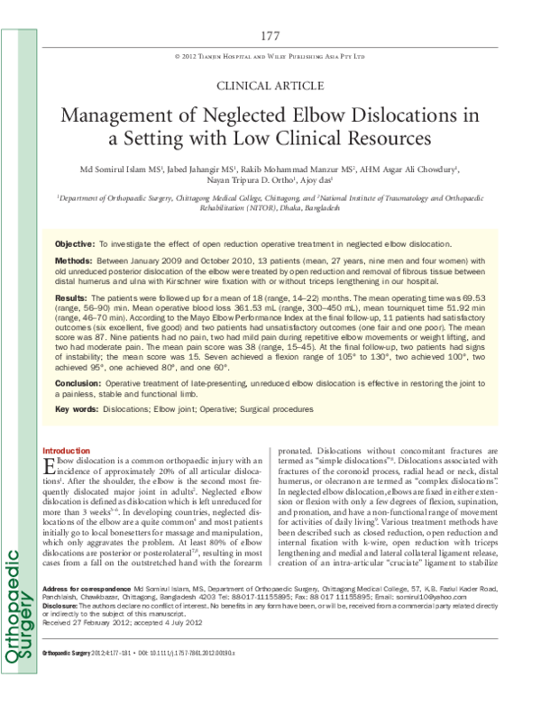(PDF) Management of Neglected Elbow Dislocations in a Setting with Low ...