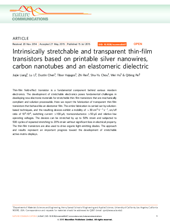 (PDF) Intrinsically stretchable and transparent thin-film transistors ...
