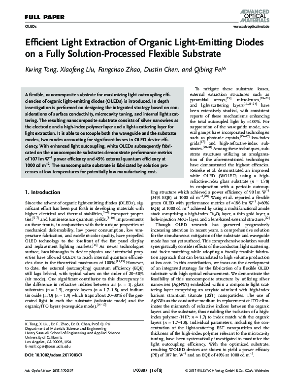 (PDF) Efficient Light Extraction of Organic Light‐Emitting Diodes on a ...