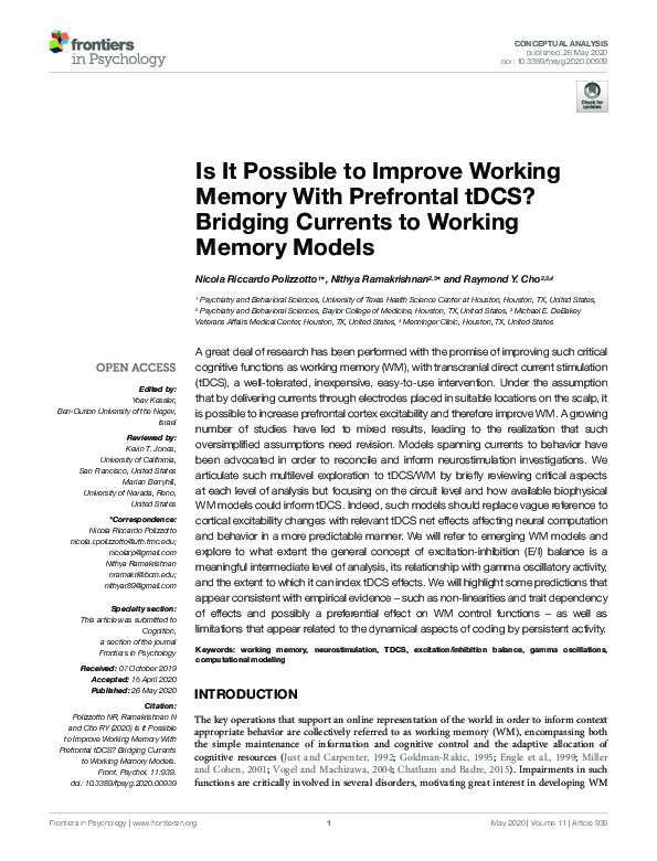 (PDF) Is It Possible to Improve Working Memory With Prefrontal tDCS? Bridging Currents to ...