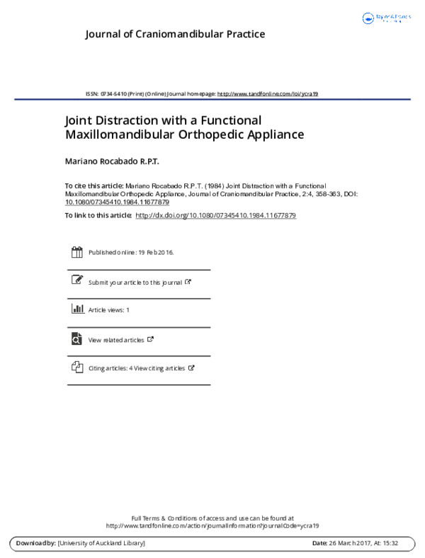 (PDF) Joint Distraction with a Functional Maxillomandibular Orthopedic ...