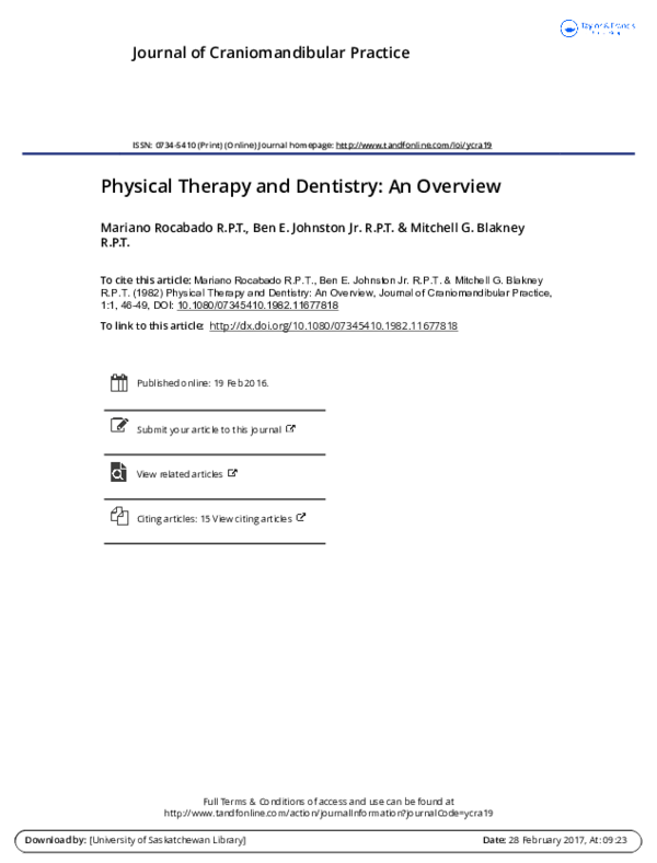 (PDF) Physical Therapy and Dentistry: An Overview