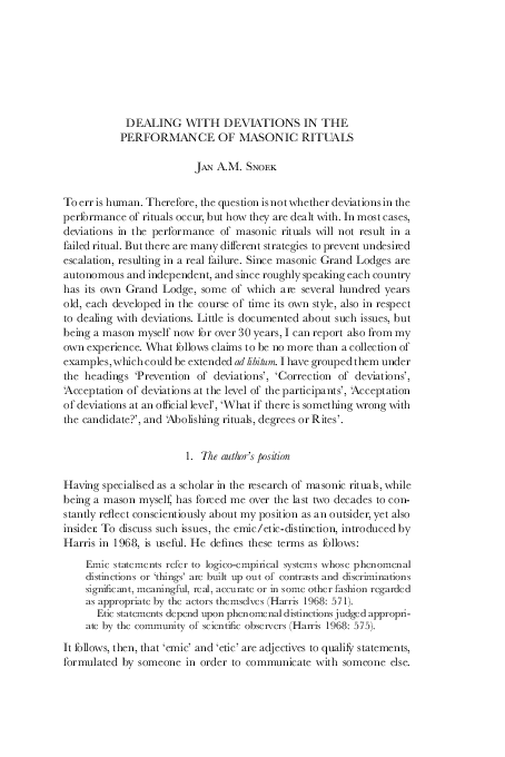 (PDF) Dealing With Deviations In The Performance Of Masonic Rituals