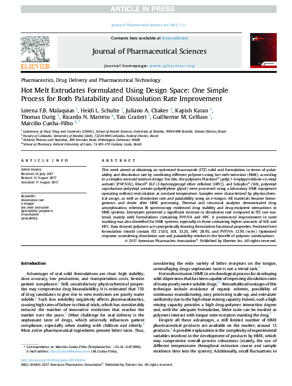 (PDF) Hot Melt Extrudates Formulated Using Design Space: One Simple ...