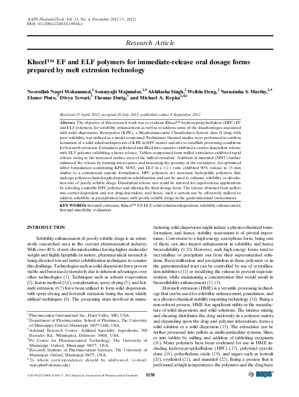 (PDF) Klucel™ EF and ELF polymers for immediate-release oral dosage ...
