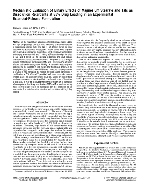 (PDF) Mechanistic Evaluation of Binary Effects of Magnesium Stearate ...