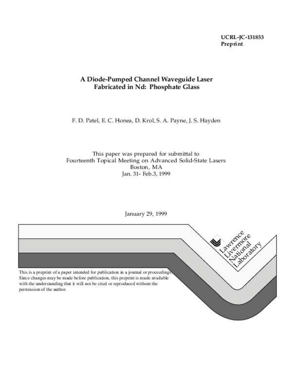 (PDF) A diode-pumped channel waveguide laser fabricated in Nd:phosphate ...