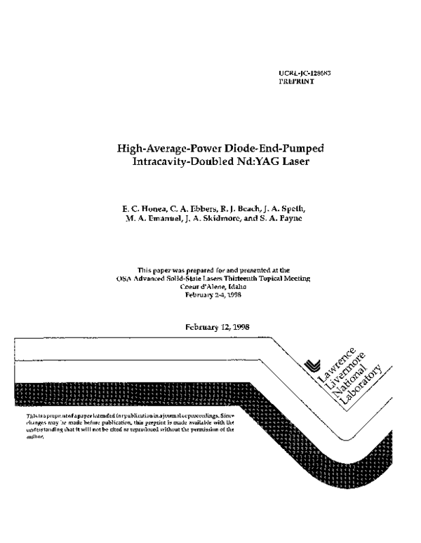 (PDF) High average power diode-end-pumped intracavity-doubled Nd:YAG laser