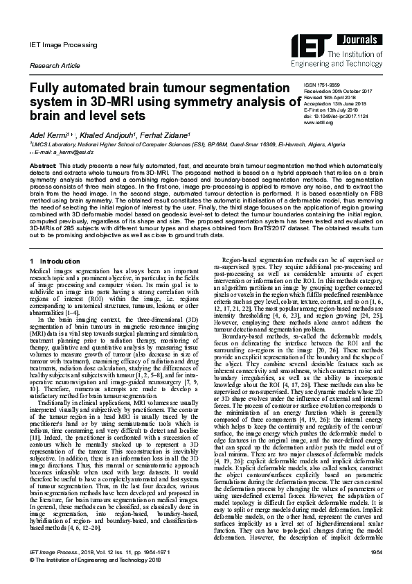 Pdf Fully Automated Brain Tumour Segmentation System In 3d‐mri Using
