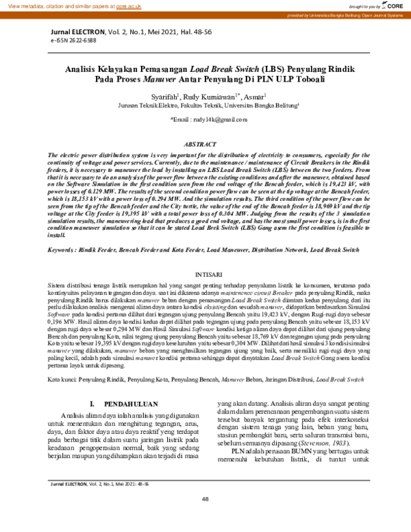 (PDF) Analisis Kelayakan Pemasangan Load Break Switch (LBS) Penyulang ...
