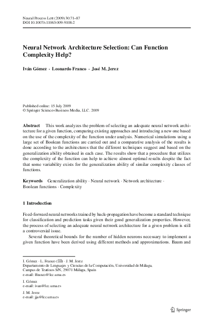 Pdf Neural Network Architecture Selection Can Function Complexity Help