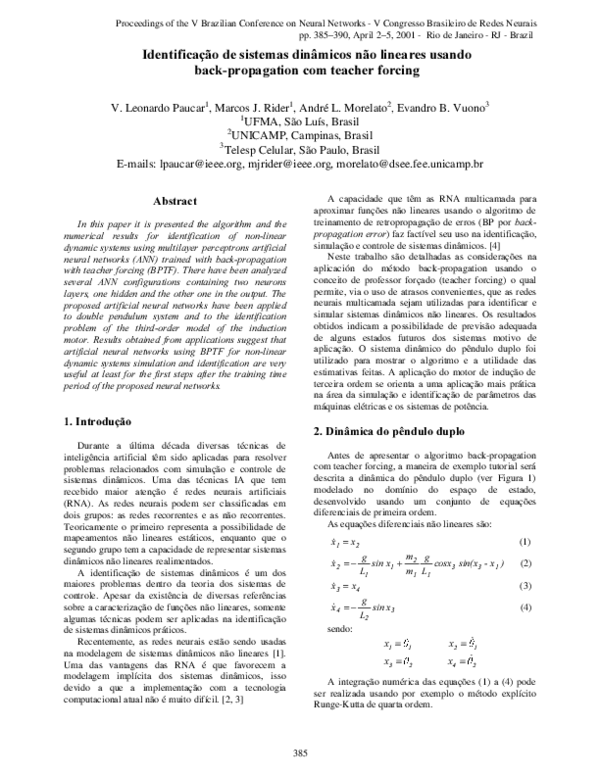 (PDF) Identifica o De Sistemas Din micos N o Lineares Usando Back-Propagation Com Teacher Forcing