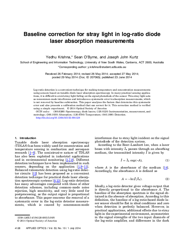 (PDF) Baseline correction for stray light in log-ratio diode laser absorption measurements