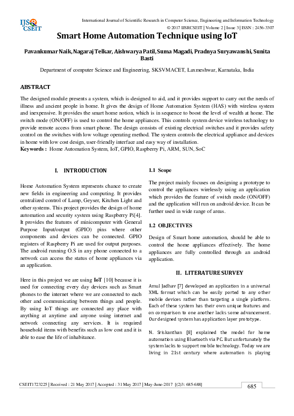 (PDF) Smart Home Automation Technique using IoT