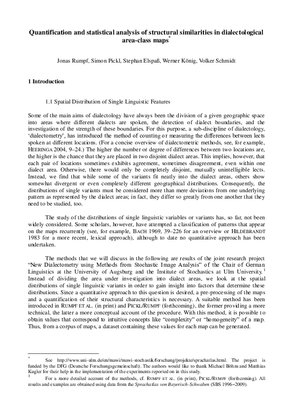 Pdf Statistical Analysis Of Structural Similarities In Dialect Maps