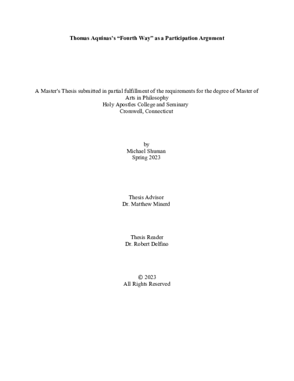 (PDF) Thomas Aquinas's "Fourth Way" as a Participation Argument
