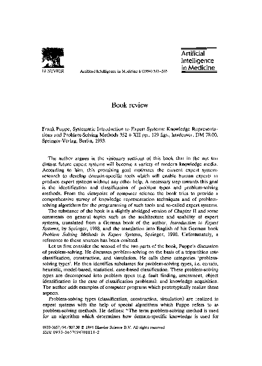 (PDF) Systematic introduction to expert systems: Knowledge representations and problem-solving ...