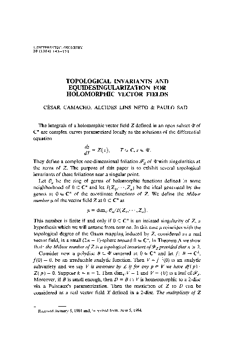 (PDF) Topological invariants and equidesingularization for holomorphic ...