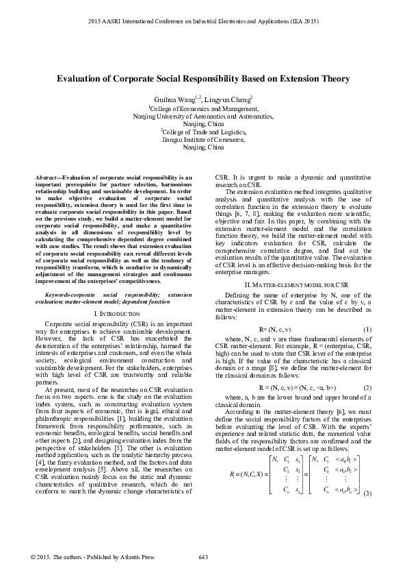(PDF) Evaluation of corporate social responsibility based on extension ...