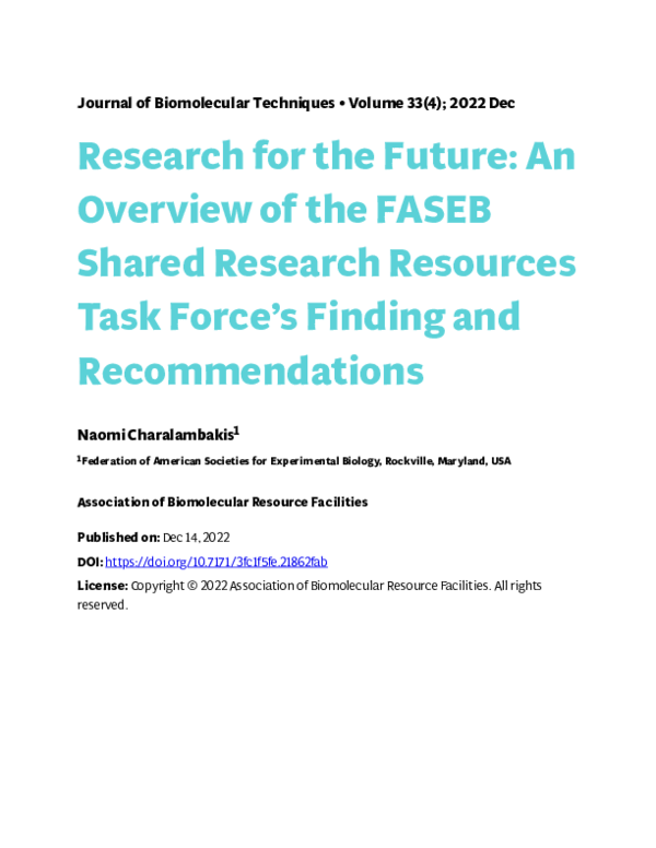 (PDF) Research for the Future: An Overview of the FASEB Shared Research ...