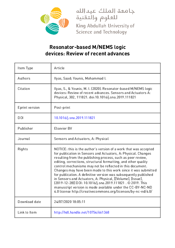(PDF) Resonator-based M/NEMS logic devices: Review of recent advances