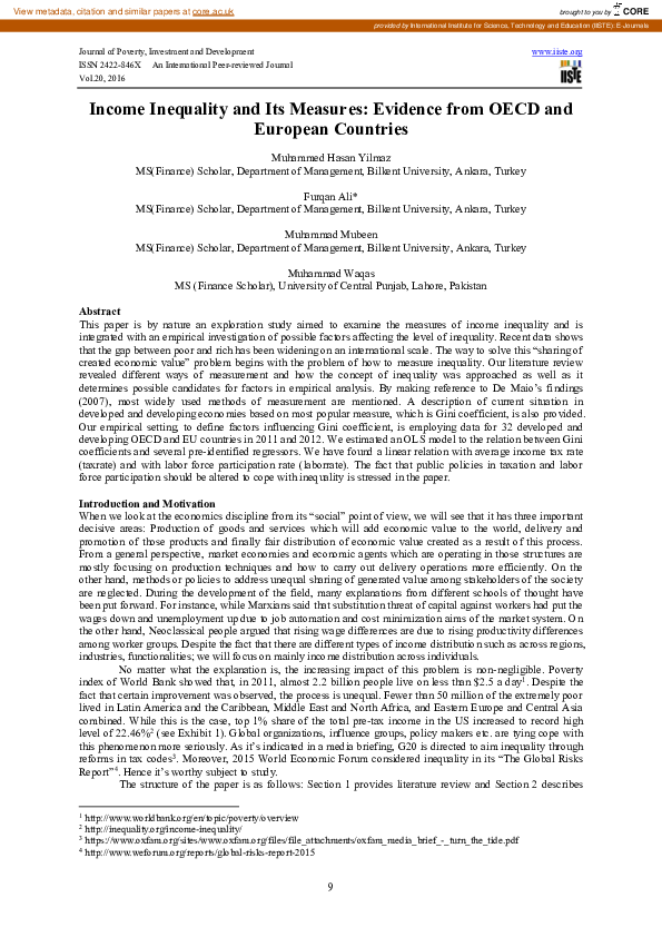 (PDF) Income Inequality and its Measures: Evidence from OECD and ...