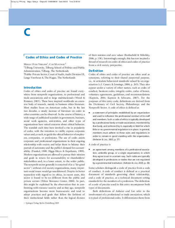(PDF) Codes of Ethics and Codes of Practice