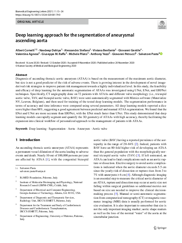 (PDF) Deep learning approach for the segmentation of aneurysmal ascending aorta