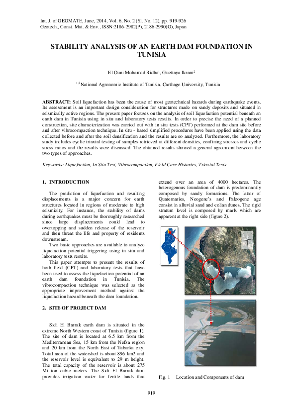 (PDF) Stability Analysis of an Earth Dam Foundation in Tunisia
