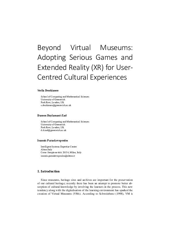 (PDF) Beyond Virtual Museums: Adopting Serious Games and Extended ...