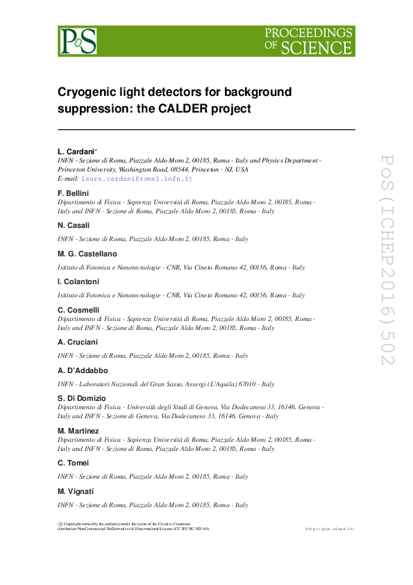 (PDF) Cryogenic Light Detectors for Background Suppression: The CALDER ...