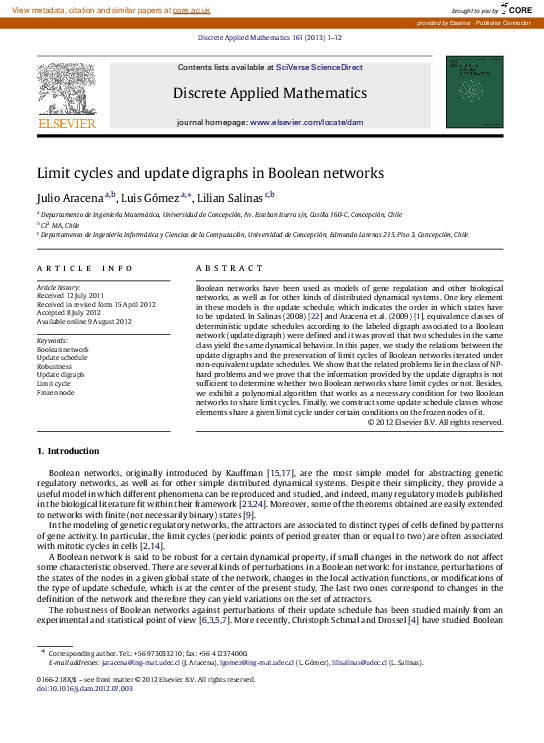 Pdf Limit Cycles And Update Digraphs In Boolean Networks Luis Antonio Borja Gómez