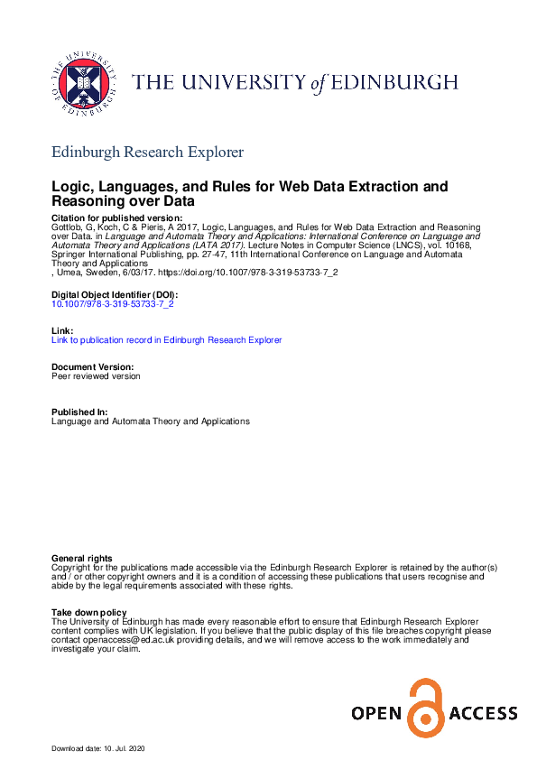 Pdf Logic Languages And Rules For Web Data Extraction And Reasoning Over Data