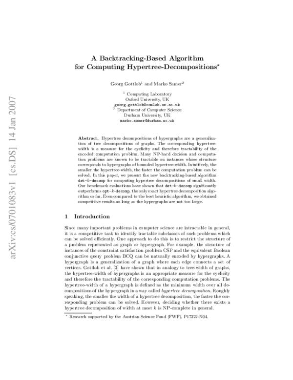 Pdf A Backtracking Based Algorithm For Hypertree Decomposition Georg Gottlob