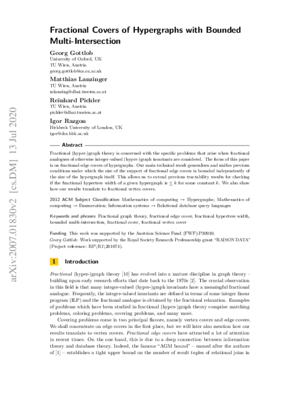 (PDF) Fractional Covers of Hypergraphs with Bounded Multi-Intersection