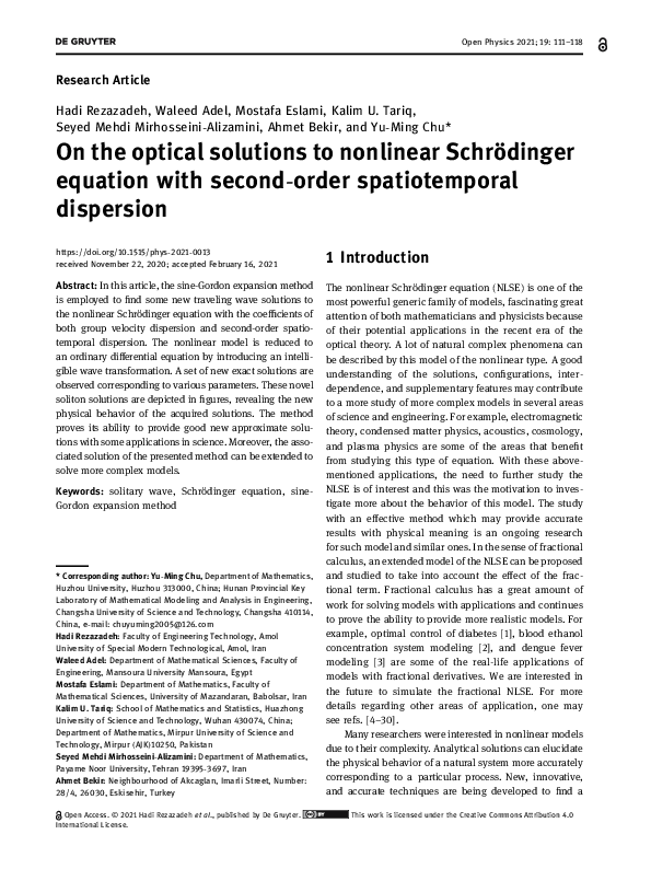 (PDF) On the optical solutions to nonlinear Schrödinger equation with ...